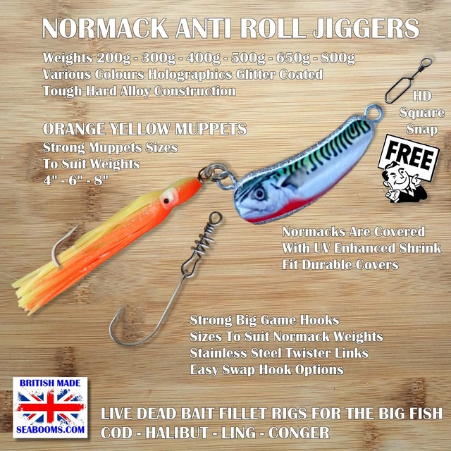 NORMACK ANTIROLL MUPPET Rigs Boat Fishing Halibut Cod Ling Conger ...