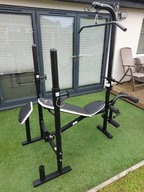 DOMYOS WEIGHT LIFTING bench with leg curl, bicep curl pad and pully ...