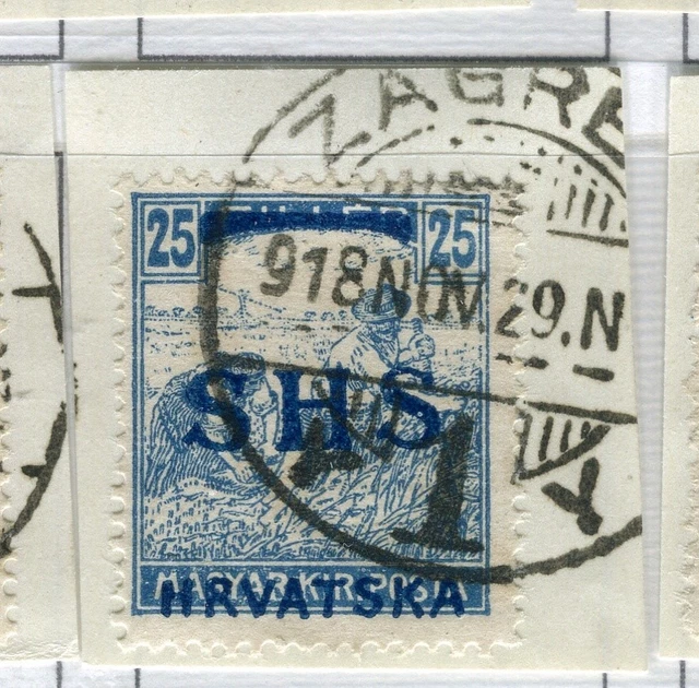 YUGOSLAVIA; 1918 EARLY SHS HRVATSKA issue fine POSTMARK PIECE for 25f ...