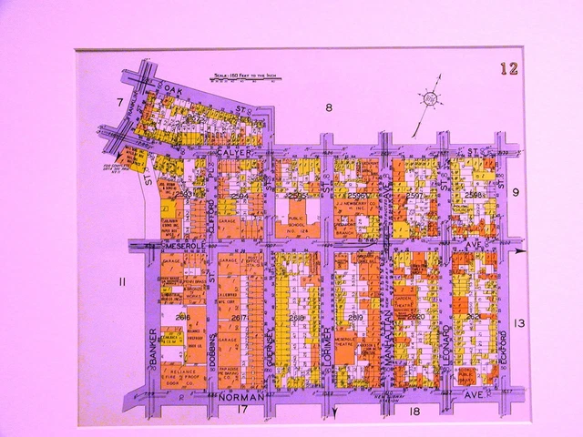 BROOKLYN MAP 1929 Matted BANKER DOBBINS ECKFORD CALYER OAK NORMAN ...
