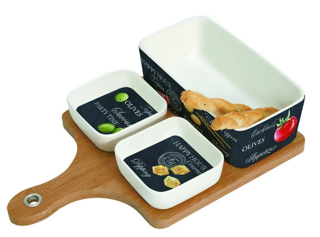 EASY LIFE PORCELAIN Appetizer Set on Bamboo Tray - Contemporary Italian ...