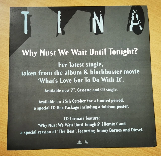 TINA TURNER DISPLAY CARD Poster Why Must We Wait Until Tonight ? UK ...