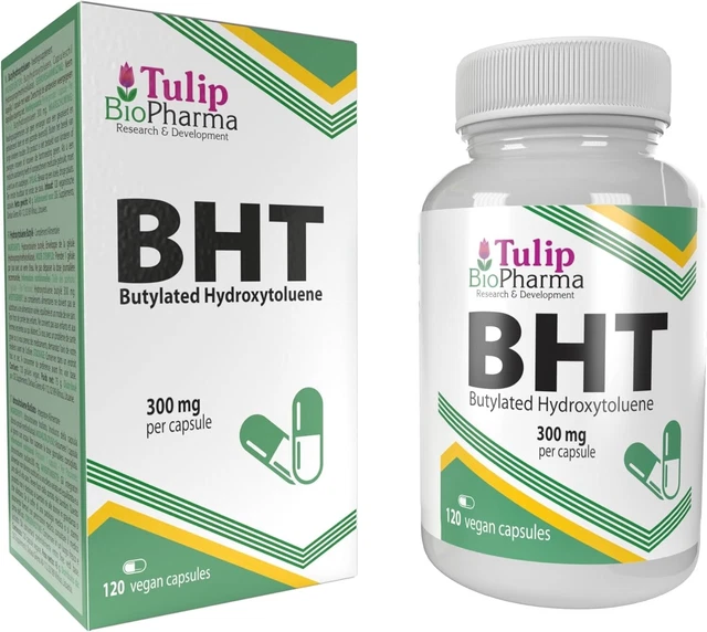 BHT (BUTYLATED HYDROXYTOLUENE) 300mg 120 Vegan Capsules Anti Aging ...