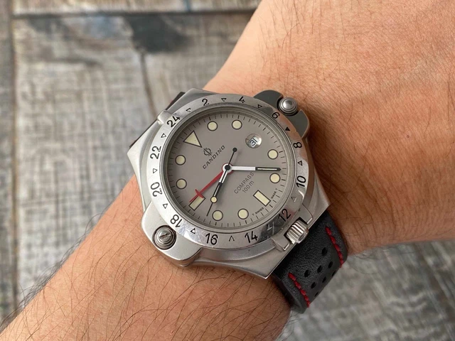 CANDINO COMPASS 100M DIVER Vintage Swiss quartz "Flip-out" compass ...
