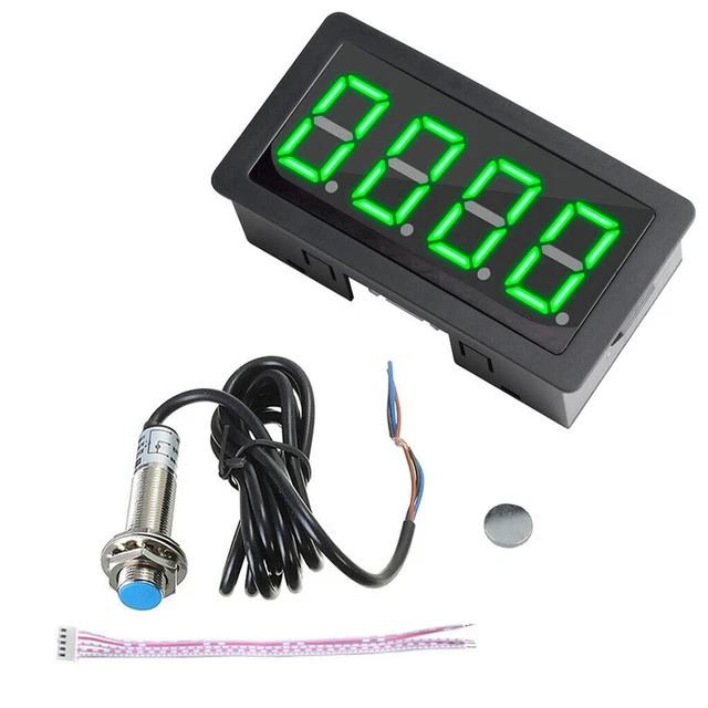 4-DIGITAL GREEN LED Tachometer RPM Speed Meter +NPN Hall Proximity ...