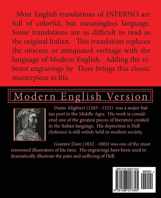 DANTE'S INFERNO (ILLUSTRATED by Dore): Modern English Version Paperback ...