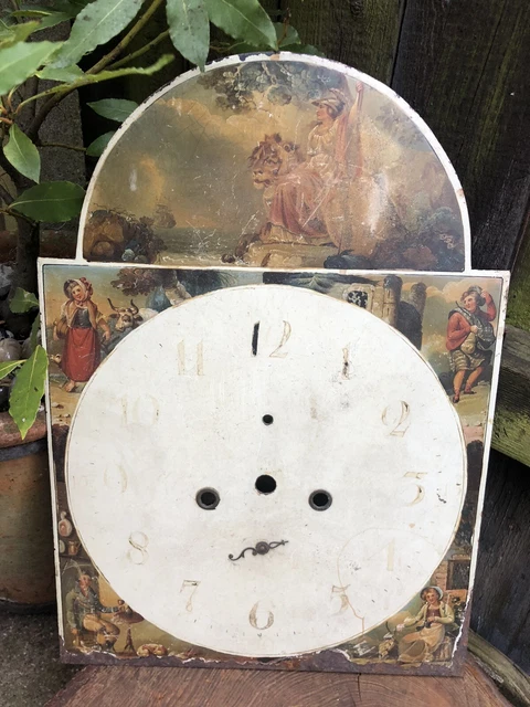 ANTIQUE GRANDFATHER LONG case clock face hand painted dial Georgian ...