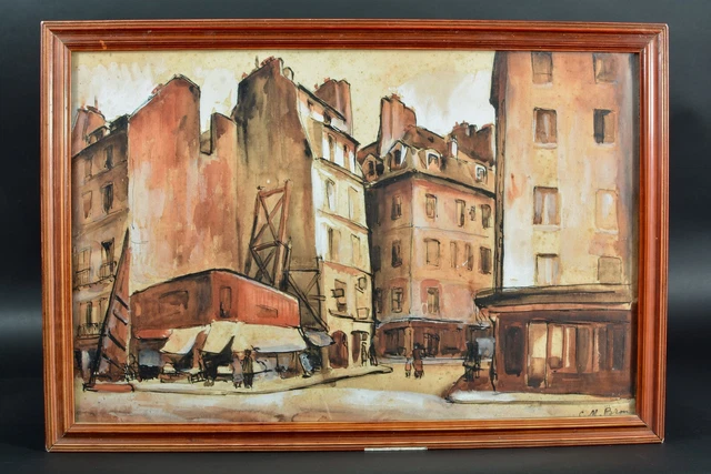 PAINTING ANTIQUE VIEW La Rue St Jacques 5e Paris Art Deco CESAR Bron ...
