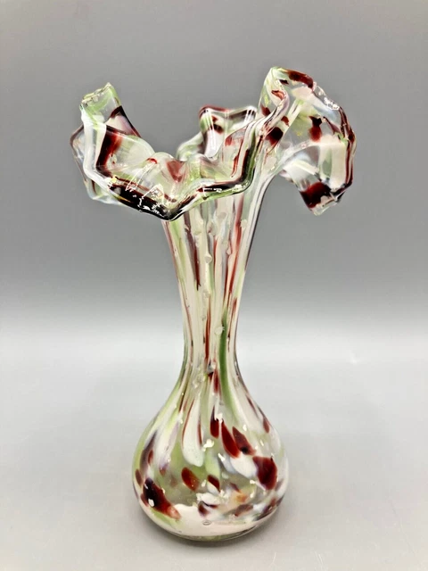 VINTAGE ANTIQUE BOHEMIAN Spatter Glass Art Glass Ruffled Top Vase £29. ...