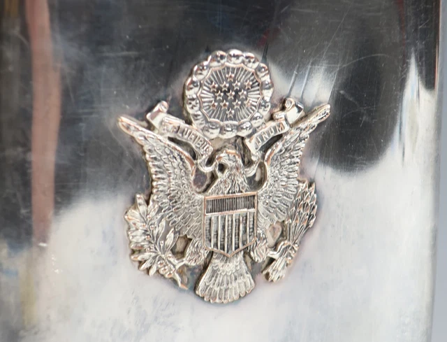 LARGE VINTAGE WWII Army Officer Eagle Insignia Silver Plated Flask ...