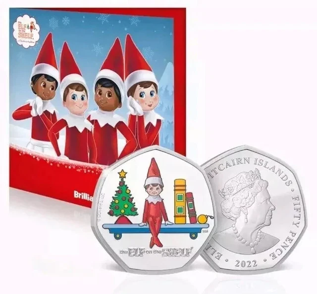 ELF ON THE Shelf Christmas Card 50p Coloured Silver plating Coin ...