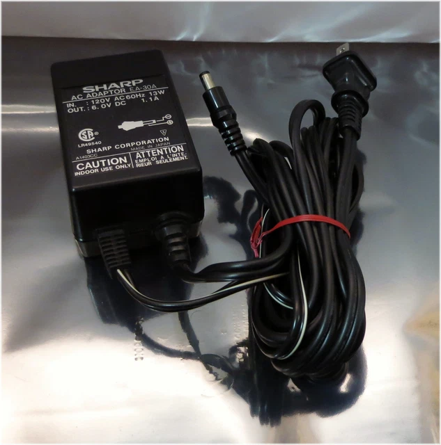 VINTAGE SHARP AC Power ADAPTER EA-30A, Output 6.0VDC 1.1A - Made in ...