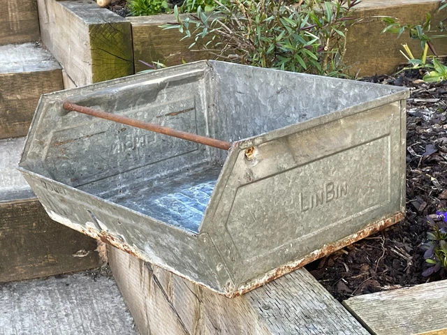 VINTAGE LARGE LIN Bin Industrial Galvanised Metal Stacking Tray Tote ...