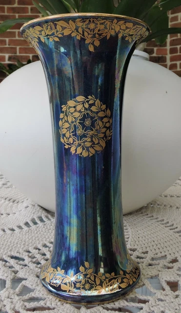 RARE VINTAGE ROYAL Worcester Crown Ware Iridescent Blue & Gilt Vase ...
