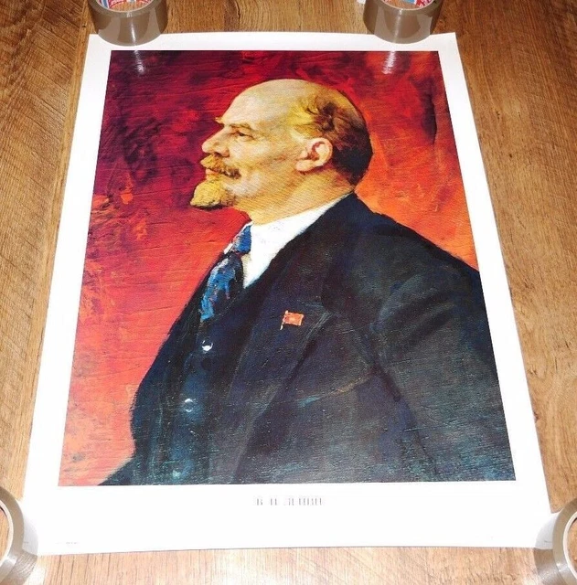 AUTHENTIC SOVIET RUSSIAN USSR Cold War Propaganda Poster Lenin Portrait ...