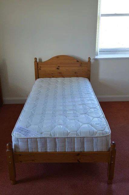 USED, SOLID PINE wooden bed frame, single mattress included (collect ...