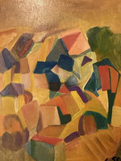 BELLE PAINTING ABSTRACT Oil On Panel Cubist Cubism Landscape Shaft ...