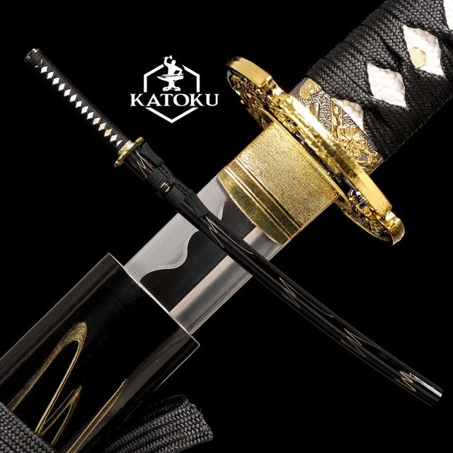 AU FULL TANG Katana 1095 High Carbon Steel Gold Blade Japanese Samurai ...