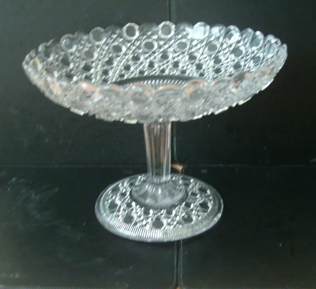 DAVIDSON PRESSED GLASS large footed comport-lion & crown mark-1880's ...