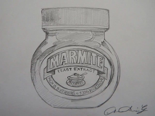 ORIGINAL PENCIL DRAWING sketch of a jar of Marmite on white paper EUR ...
