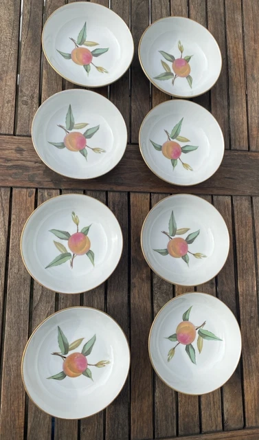 ROYAL WORCESTER, EVESHAM, Gold Rim, 8 X Dessert Bowls 14cm x 5cm- £30. ...