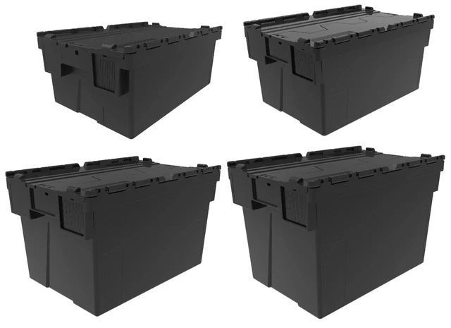 NEW BLACK RECYCLED Plastic Storage Boxes Containers Crates Totes with ...