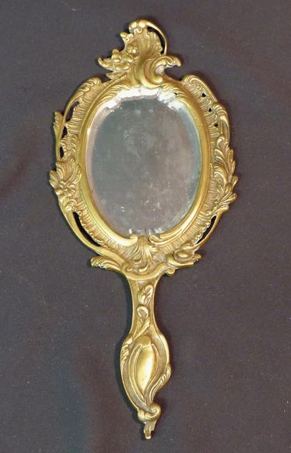 1850 TRÈS JOLI miroir de toilette face à main bronze rocaille 29cm450g ...