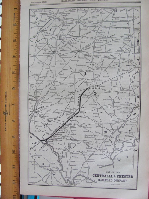 1890 SEPT CENTRALIA & Chester Railroad Original System Map C&C Stations ...