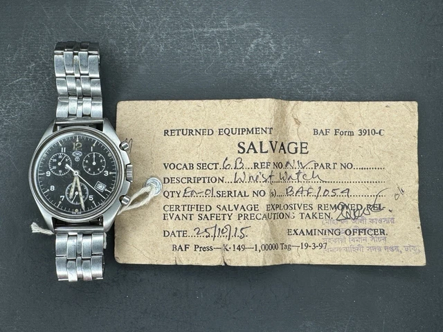 RARE CWC BAF Air Force Military Pilot Watch Chronograph Quartz 6645 w ...