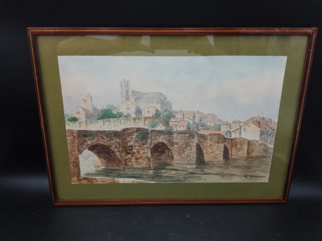TABLEAU PEINTURE AQUARELLE Signé R. Blossier Limoges Le vieux pont de St Etienne EUR 60,00 ...