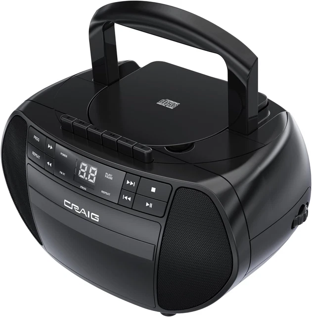 CRAIG PORTABLE TOP-LOADING CD Boombox with AM/FM Stereo Radio and Black ...