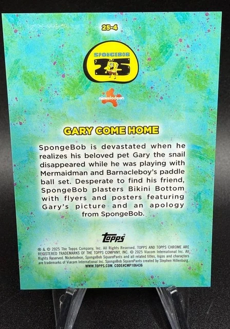 TOPPS CHROME SPONGEBOB 2025 # Gary Come Home # 25-4 # Gold Parallel ...