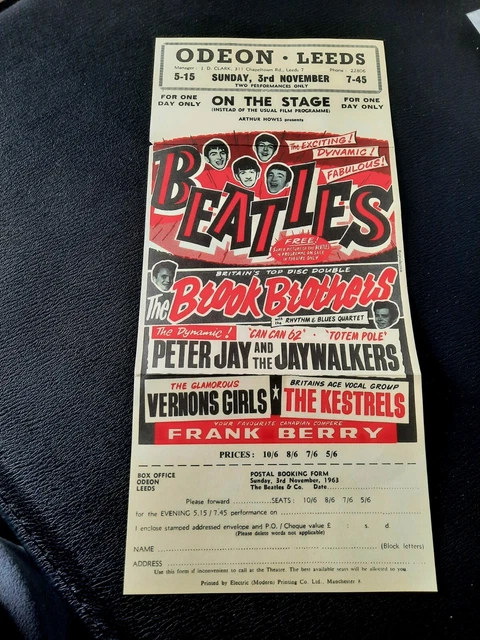 THE BEATLES (REPRO) Concert Flyer promotionnel 2 faces Odeon Leeds ...