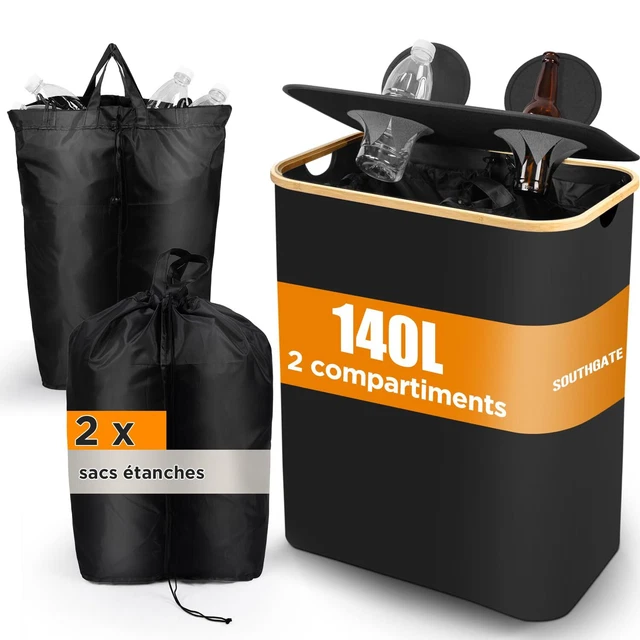 140L COLLECTEUR DE Bouteilles Avec Couvercle 2 Compartiments Poubelle ...