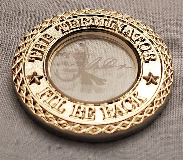 ARNOLD SCHWARZENEGGER TERMINATOR Silver Glass Coin Autograph Cyborg ...