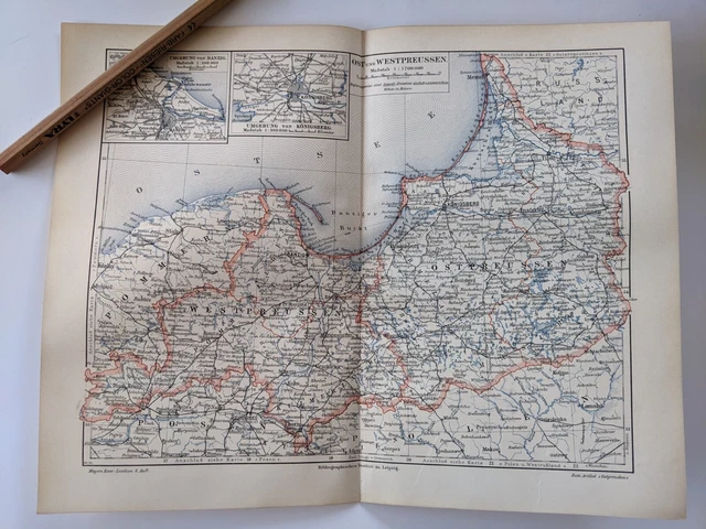 1896 MAP OF East & West Prussia antique print Poland Germany Poland ...