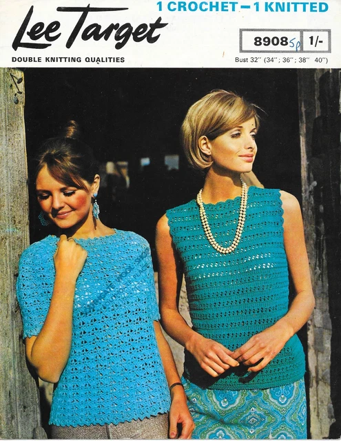 VINTAGE CROCHET & Knitted Tops 32-40" pattern Lee Target 8908 £0.99 ...
