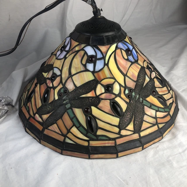 SPECTRUM TIFFANY STYLE Hanging Stained Glass Lamp Shade Dragonfly 14 ...