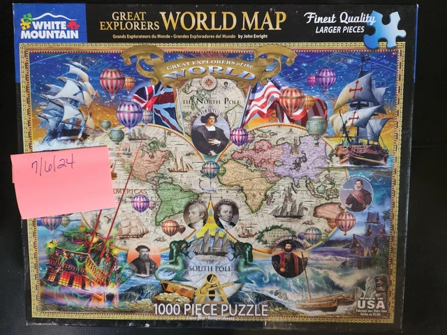 RARE WHITE MOUNTAIN GREAT EXPLORERS WORLD MAP 1,000 Piece Jigsaw Puzzle ...