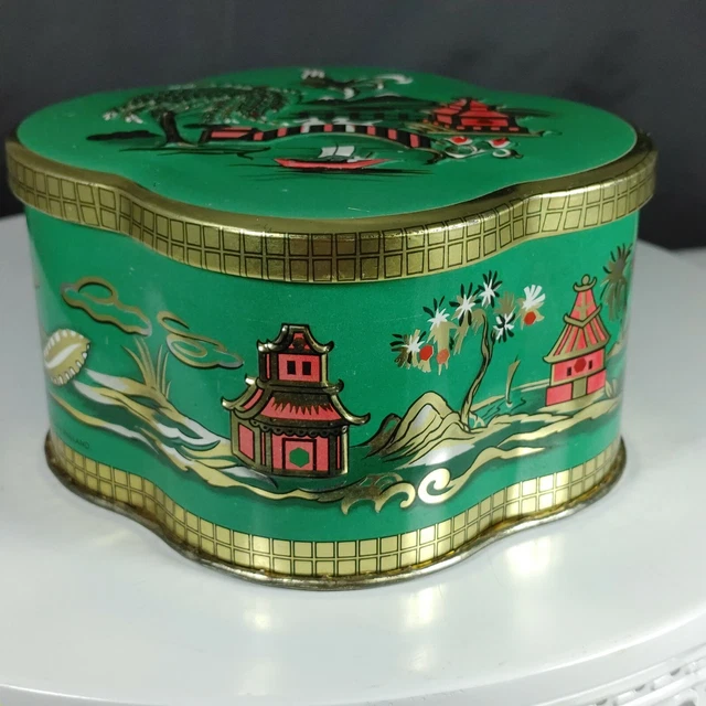VINTAGE BARET WARE Art Tin Japanese Pagoda Embossed Metal Green $30.00 ...