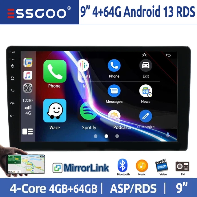 DOUBLE 2 DIN 4+64G Android 13 Carplay autoradio WiFi RDS GPS NAVIRES Bluetooth USB EUR 126,04 ...