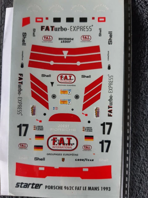 DÉCALS PORSCHE 962 #17 "Fat Turbo Express" Le Mans 1993- 1/43 Starter ...