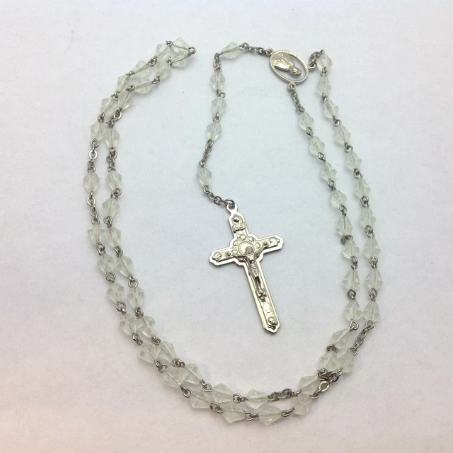 SILVER TONE AND Clear Bead Light Weight Rosary Beads $19.73 - PicClick AU