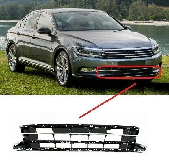 VW PASSAT B8 Front Bumper Centre Lower Grille Black With Moulding Holes ...