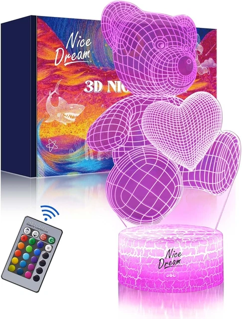 LED 3D ILLUSION Teddy Bear Remote Control Lamp for Kids £12.16 ...