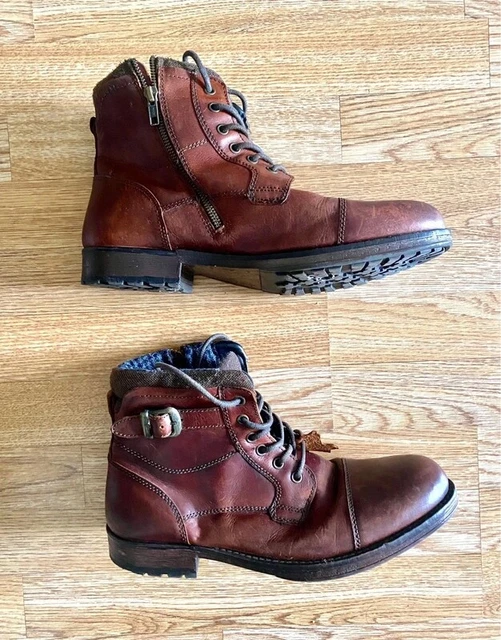 MEN’S BROWN LEATHER desert moc toe ranger military boots £29.99 ...