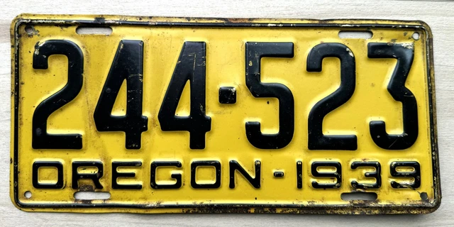 1939 OREGON LICENSE Plate - Nice Original Paint - Minor Bends $34.99 ...