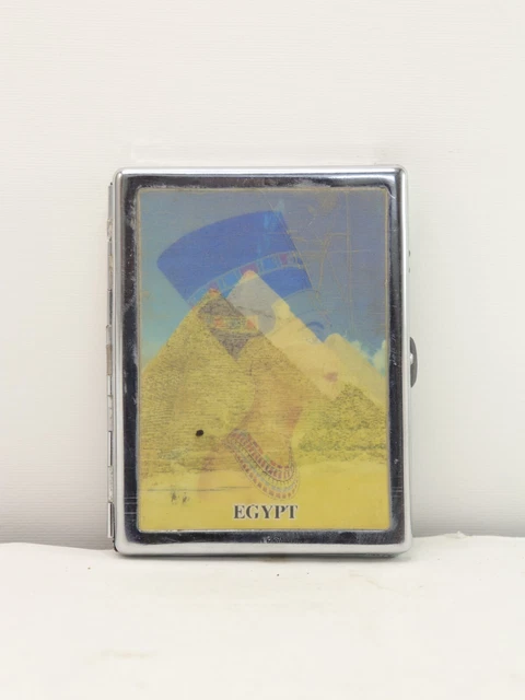 VINTAGE CIGARETTE CASE Metal With Ancient Egyptian Queen Nefertiti ...