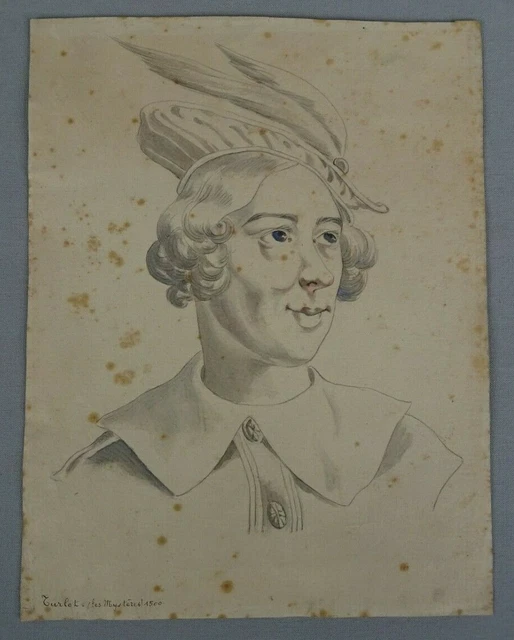 DESSIN AQUARELLÉ PORTRAIT style Renaissance signé Turlot 1500 XVIII ...