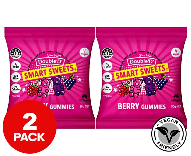 2 X DOUBLE 'D' Smart Sweets Gummies Berry 50G $7.05 - PicClick AU